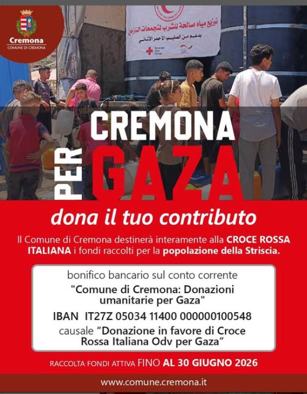 Il comune di Cremona lancia la raccolta 'Un fondo per Gaza' | Andrea Virgilio
