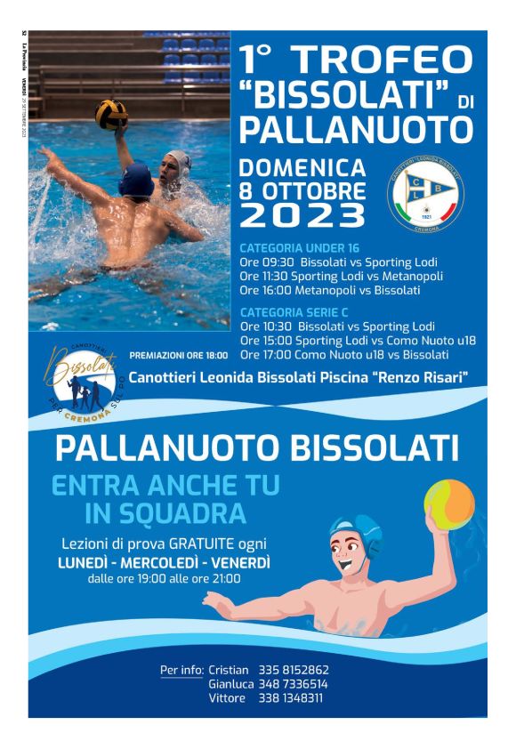 (CR) Bissolati 1° trofeo di pallanuoto