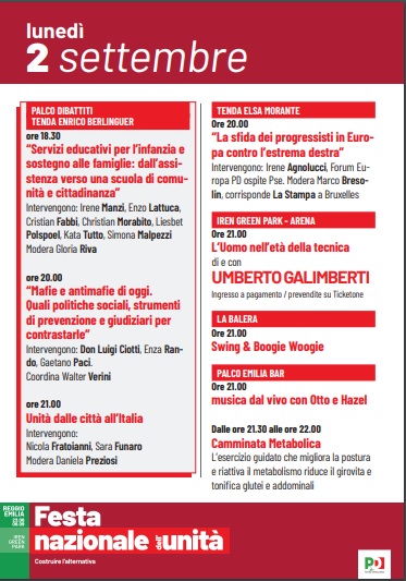 Reggio Emilia Festa nazionale Unità Costruire l’alternativa: programma ...